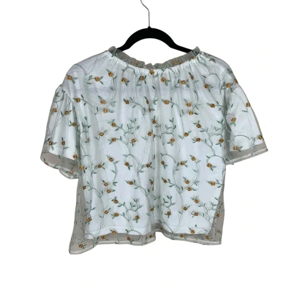 Ehka Sopo | Tops | Last Chance Ehka Sopo White Floral Embroidered Sheer ...